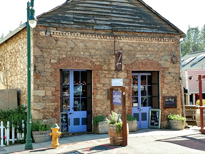 Stone walls and blue doors at Lavender Ridge Vineyard create the perfect backdrop for wine tasting that doesn't require a sommelier's vocabulary or a tech mogul's budget.