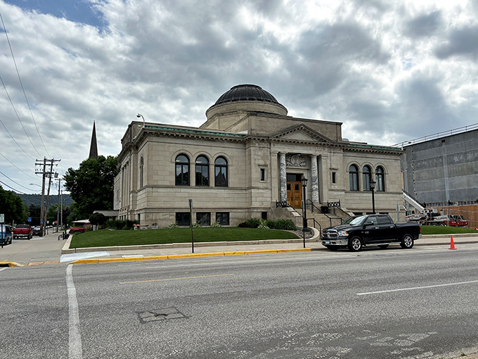 The classical dome of Winona's public library promises intellectual refuge. Books and bluffs&mdash;a perfect Minnesota retirement combination!