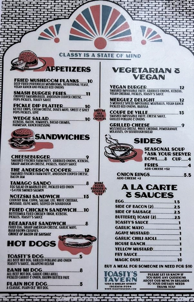 The menu reads like a love letter to comfort food classics, each with a thoughtful twist that elevates the familiar.