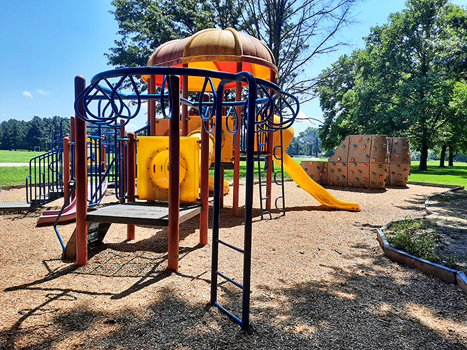 This playground isn't trying to win design awards &ndash; it's focused on the more important job of creating childhood memories and grandparent bonding moments.