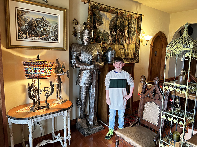 Standing guard for centuries (or at least it seems that way), this suit of armor keeps watch over eclectic treasures that transform a room into a time machine.