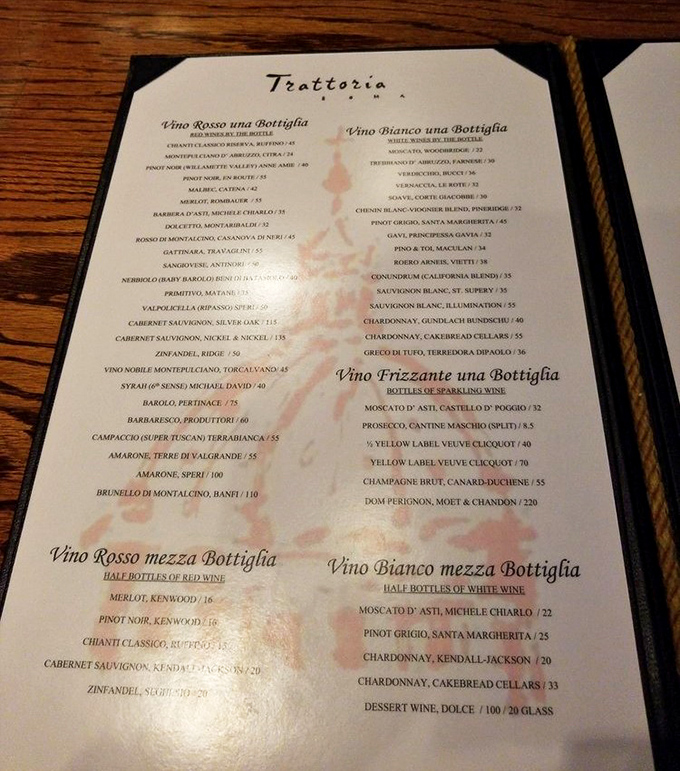 This wine list reads like a passport to Italy, though your car keys stay safely in your pocket.