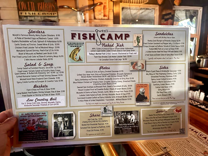 The menu at Owen's reads like a love letter to seafood, offering everything from that legendary clam chowder to fresh-caught fish prepared with Southern flair.