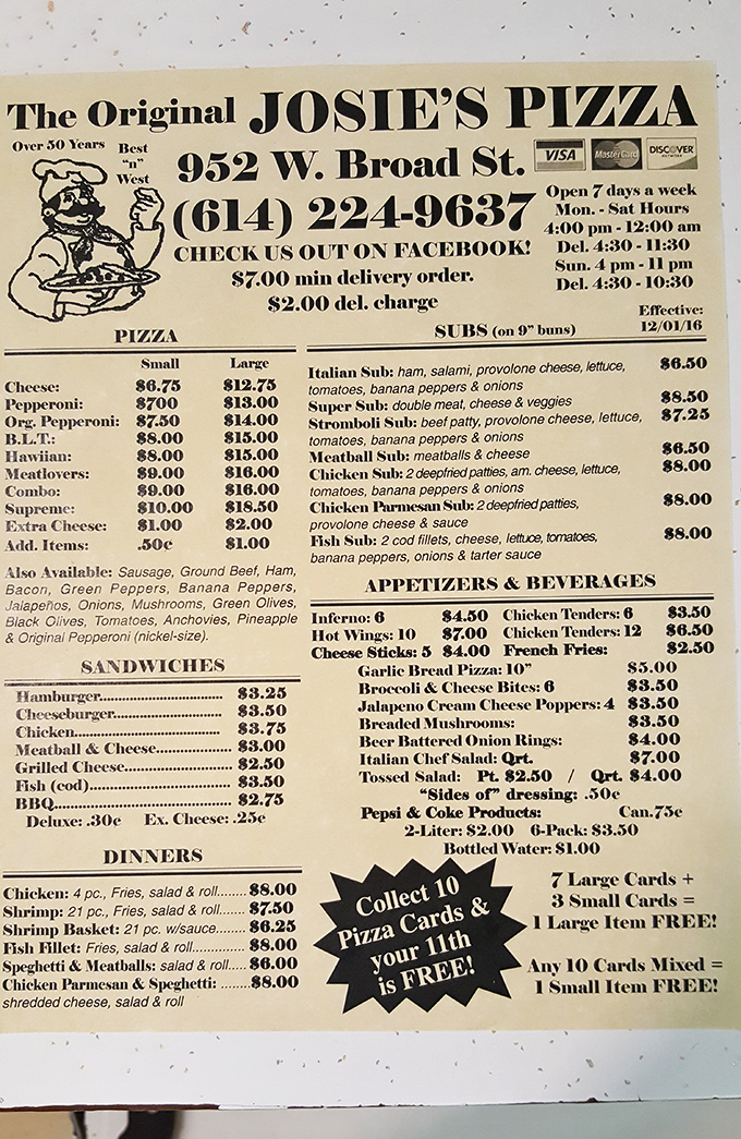 A menu that hasn't changed much over the decades because perfection doesn't need updating. Those stromboli descriptions alone are worth the trip.