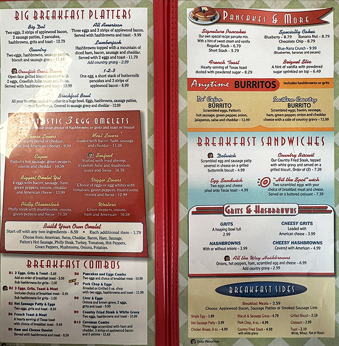 The menu at Dots reads like a love letter to breakfast classics, with pancakes taking center stage in this carb-lover's paradise.