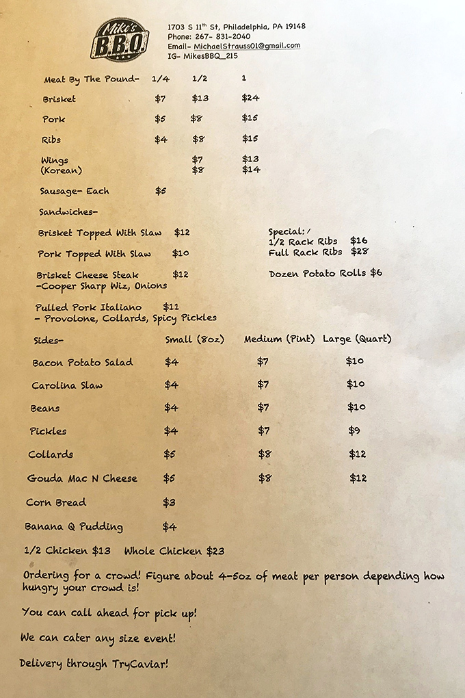 This menu isn't just a list of options—it's a roadmap to happiness. Each line represents a different path to smoked meat nirvana.