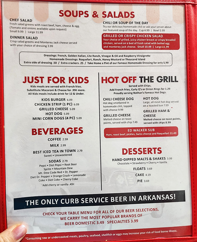 The menu proudly proclaims what locals already know &ndash; this is the only place in Arkansas where curb service and cold beer unite.