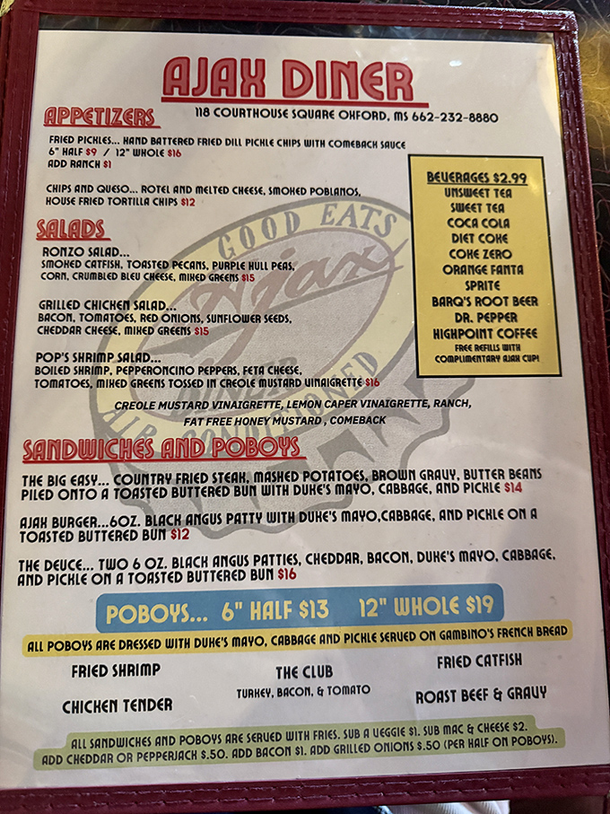 The menu reads like a love letter to Southern cuisine. Each item represents generations of culinary wisdom distilled into delicious possibilities.