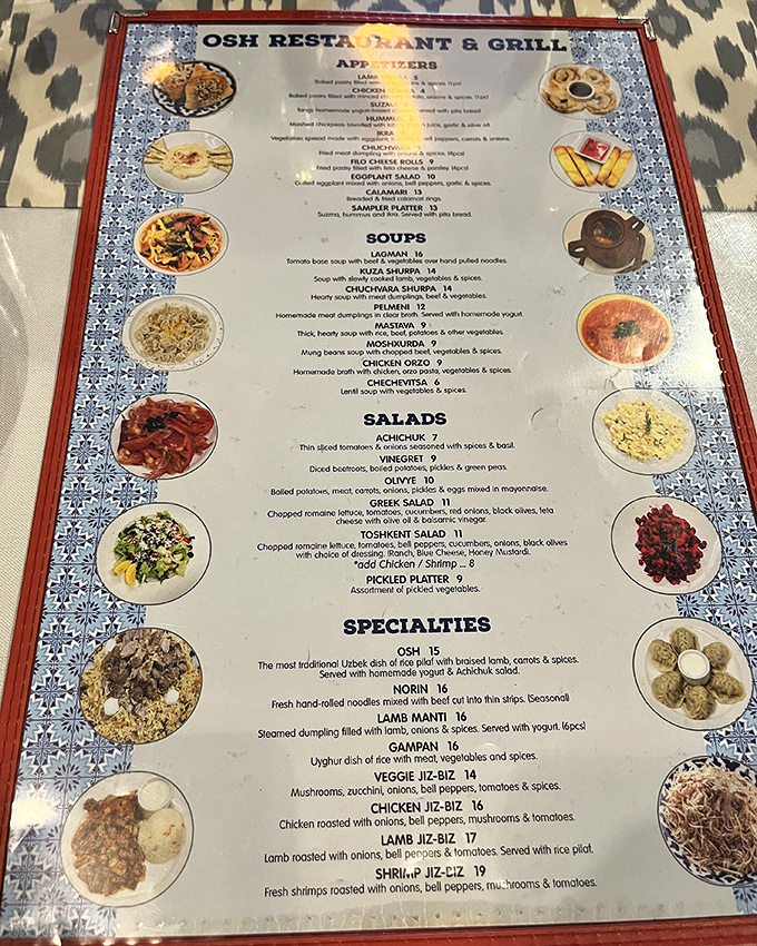This menu isn't just a list of dishes—it's a passport to Uzbekistan. Each photo teases flavors that make choosing just one dish nearly impossible.