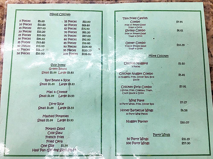 The menu board tells you everything you need to know: chicken, sides, and more chicken. Simplicity is the ultimate sophistication.
