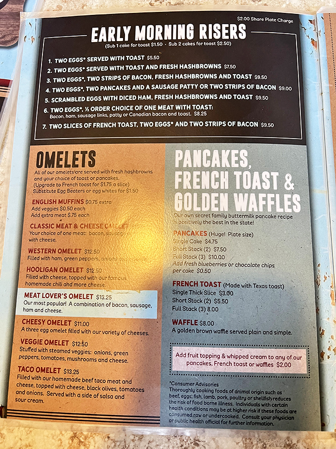 The menu at The Shack reads like a love letter to breakfast classics. That "positively the best in the state" claim? Not hyperbole.