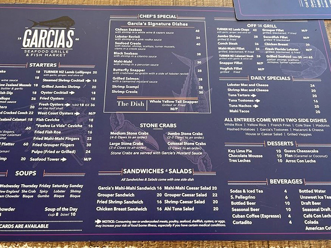 The menu reads like a who's who of Florida's maritime celebrities &ndash; grouper, snapper, and stone crabs all waiting for their moment.