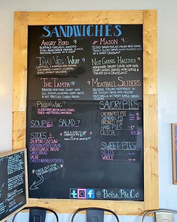The chalkboard menu reads like a love letter to comfort food – each item promising a different kind of delicious journey.
