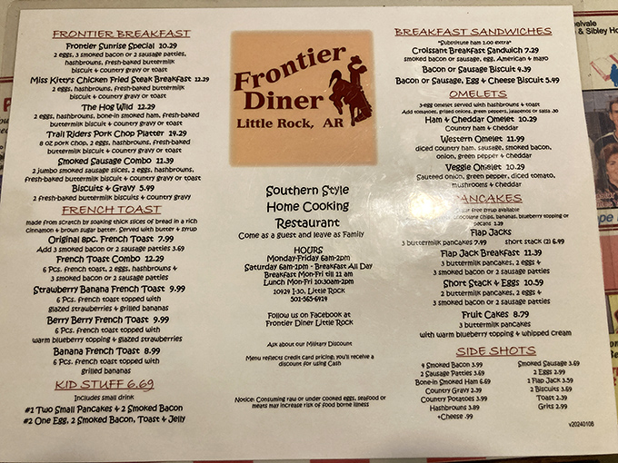 This menu isn't just a list of food&mdash;it's a roadmap to happiness, with "Miss Kizer's Chicken Fried Steak Breakfast" as the ultimate destination.