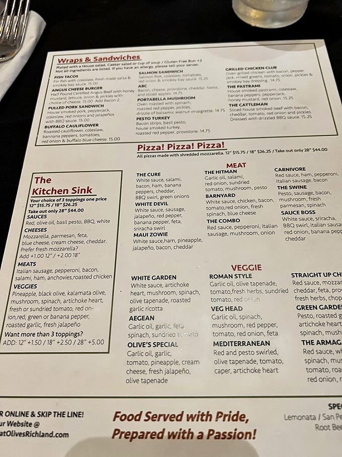 The menu doesn't just list food&mdash;it's a roadmap to happiness. Notice how "Food Served with Pride" isn't just a slogan, it's a solemn promise.