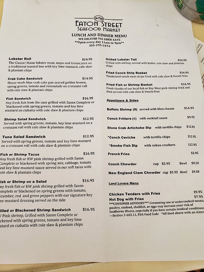 A menu that reads like a love letter to the ocean. Notice how there's no need for fancy descriptions when the ingredients speak for themselves.