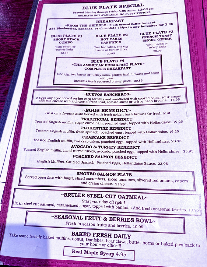 This isn't just a menu&mdash;it's a historical document chronicling America's love affair with breakfast, complete with six different Benedict options.