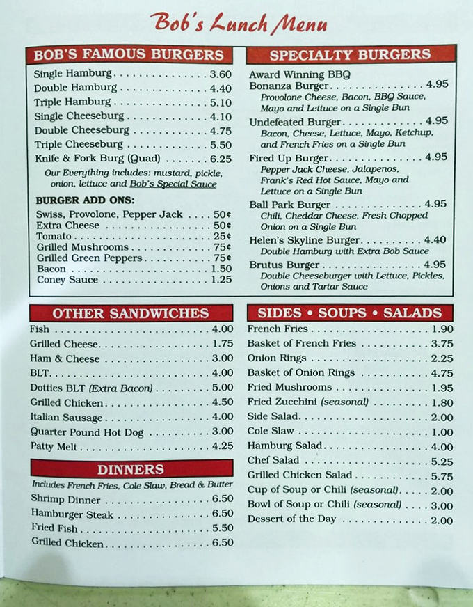 A menu that refuses to complicate things. When you've perfected burgers like the "Knife & Fork Burg," why mess with success?