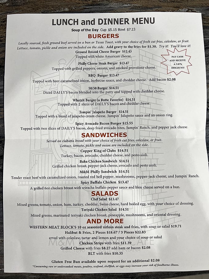 The menu reads like a love letter to comfort food classics – no foam, no deconstructed anything, just straightforward Montana satisfaction.