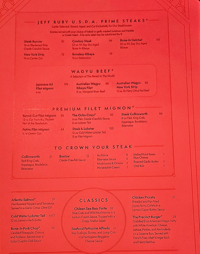 This isn't just a menu—it's a carnivore's dream journal where USDA Prime meets Japanese Wagyu in a delicious showdown.