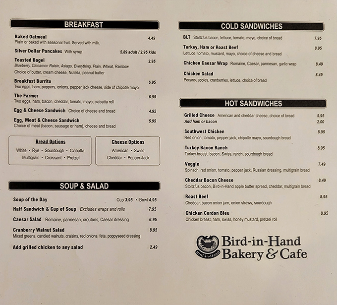 A menu that reads like a love letter to comfort food. No fancy descriptions needed when the ingredients speak this eloquently for themselves.