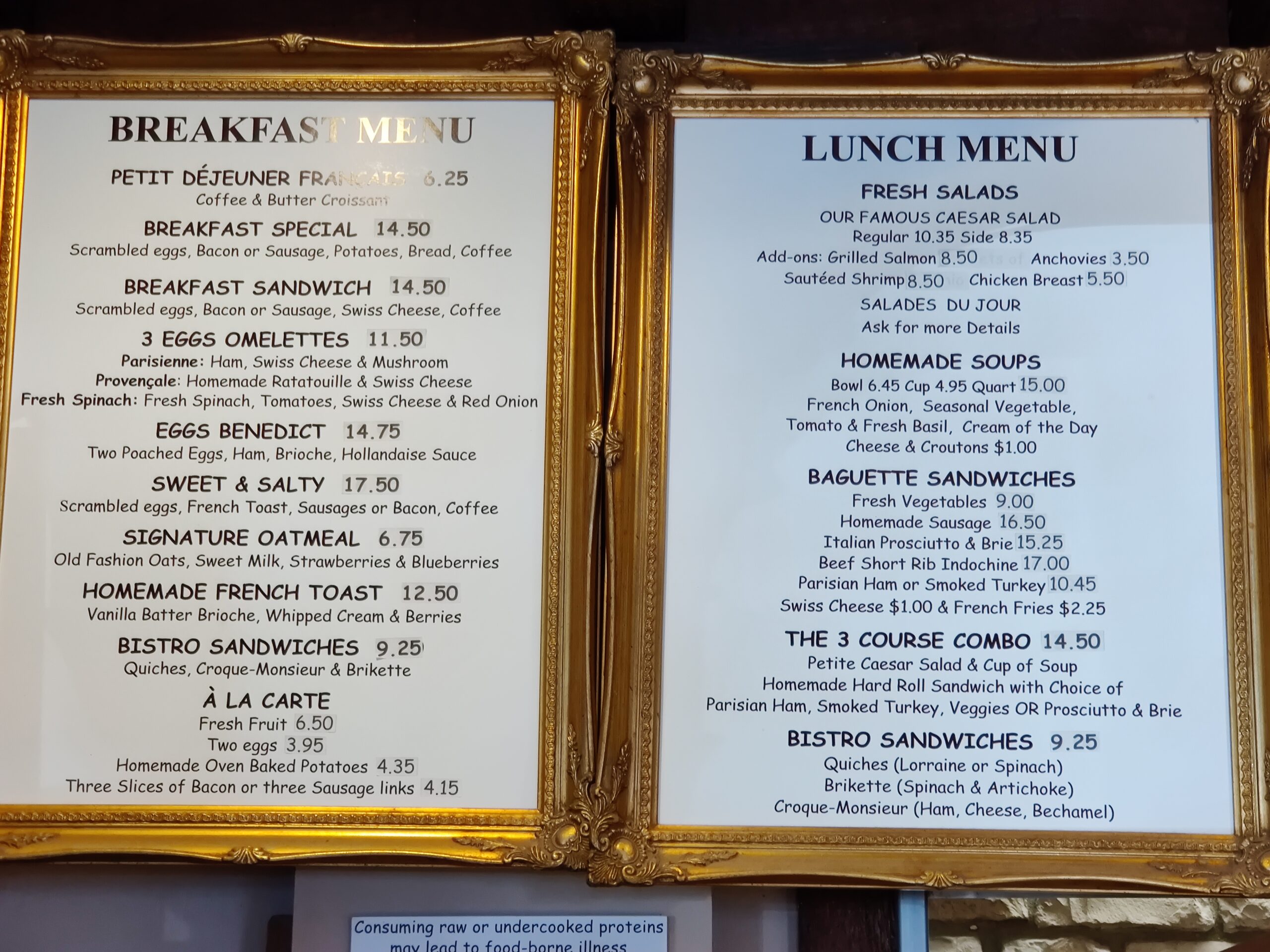 Menus framed like masterpieces&mdash;because when breakfast includes brioche French toast and lunch features homemade soups, they deserve the gilded treatment.