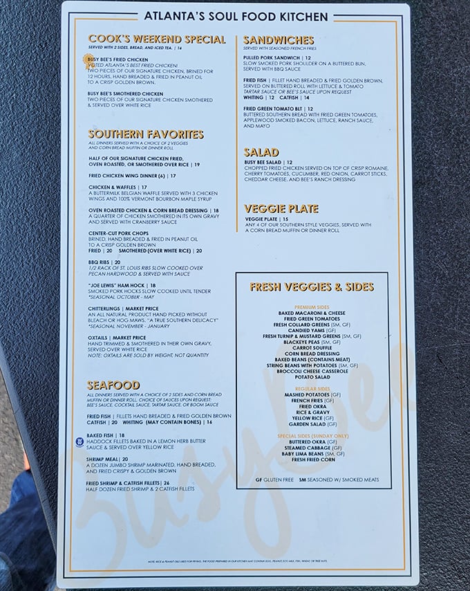 This menu isn't just a list of dishes&mdash;it's a roadmap to Southern culinary bliss. Each section promises comfort that transcends mere sustenance.