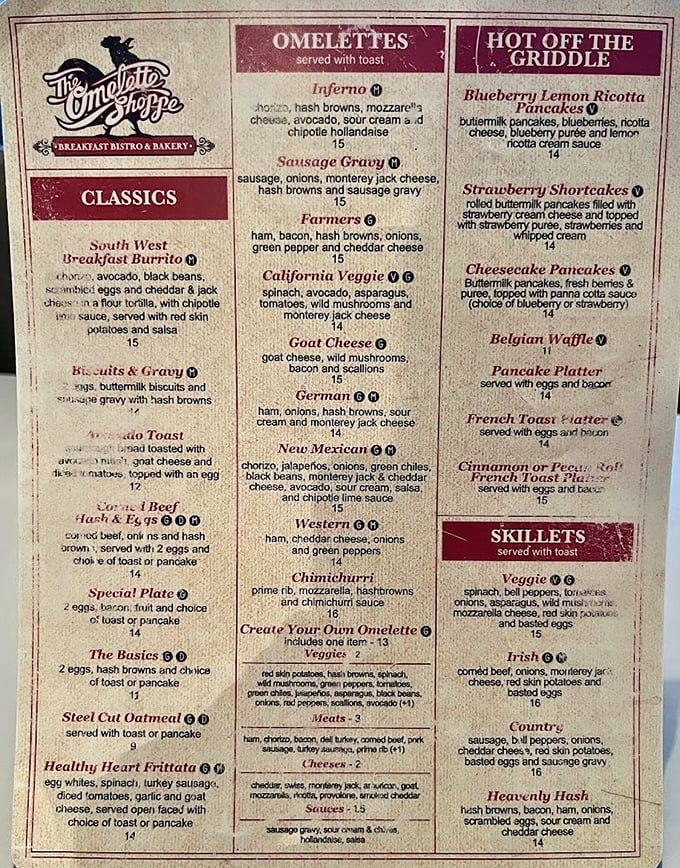 This menu isn't just a list&mdash;it's a roadmap to breakfast nirvana with enough options to require multiple visits.