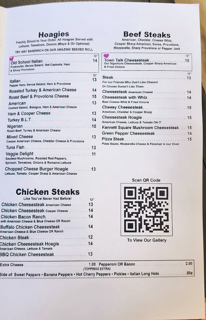 The menu reads like a love letter to Pennsylvania sandwich culture. Decision paralysis has never been so delicious.