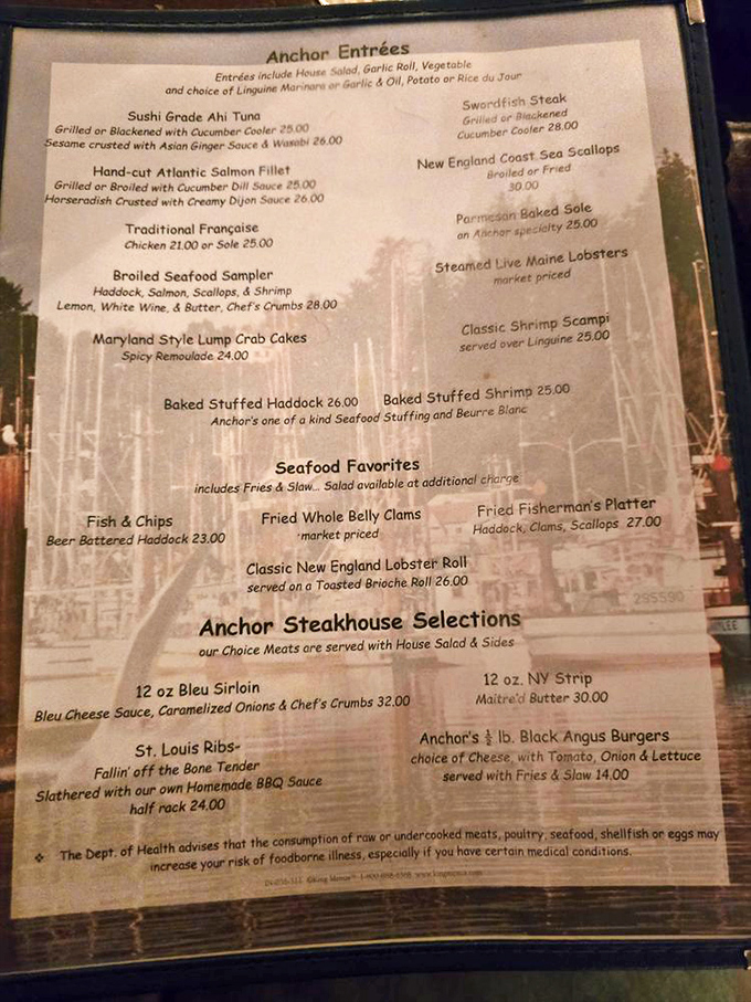 The menu reads like a love letter to New England seafood traditions—each item a potential new relationship waiting to happen.
