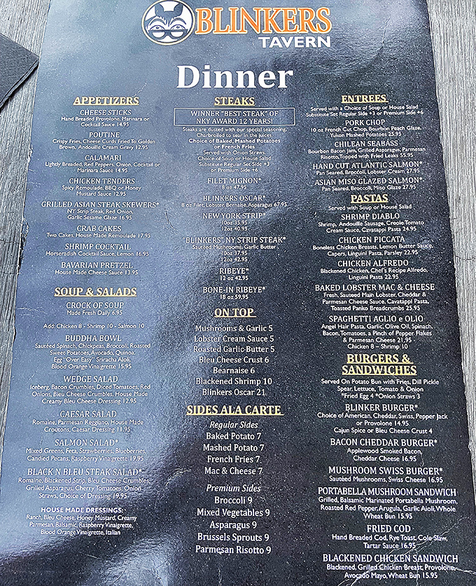 A menu that reads like a love letter to carnivores &ndash; notice the "Winner of Best Steak" award proudly displayed at the top.