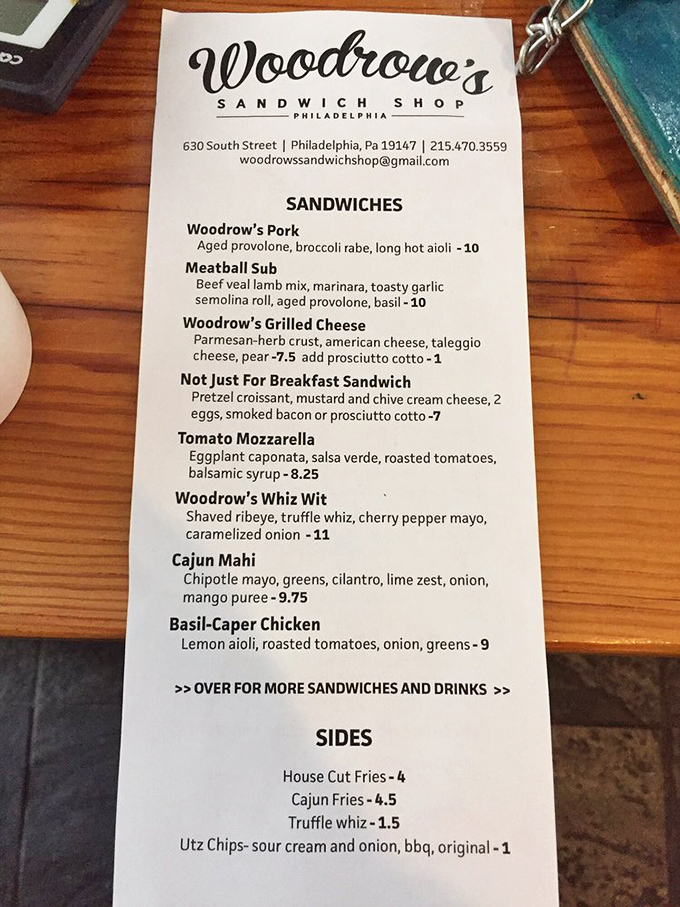 This menu reads like poetry to sandwich lovers. Each description a haiku of flavor possibilities, each combination a masterclass in culinary balance.