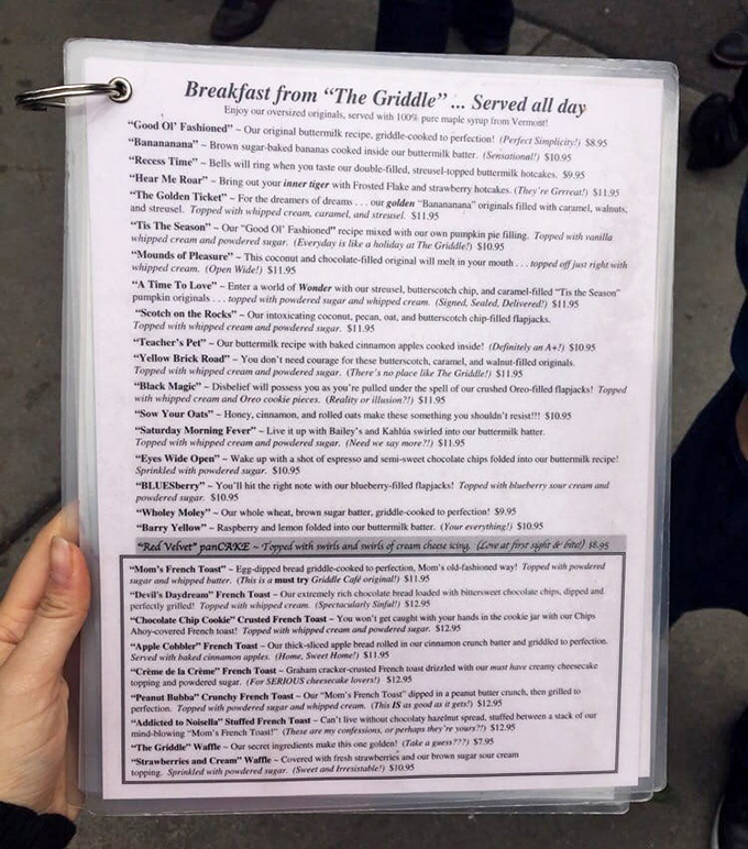 This menu reads like breakfast poetry – "Mounds of Pleasure" and "A Time To Love" aren't just dishes, they're promises of culinary joy.