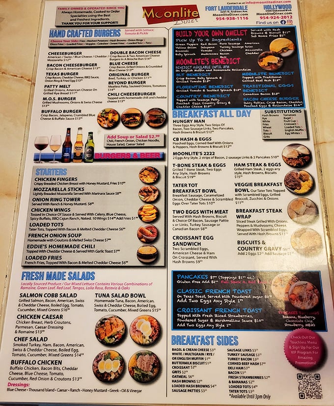 This isn't just a menu&mdash;it's a roadmap to happiness. The "Hand Crafted Burgers" section alone could solve most of life's problems.