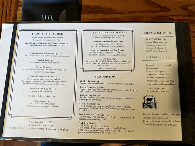 A menu that doesn't mince words, just meat. Reading between these lines reveals the universal truth: life's too short for mediocre steak.