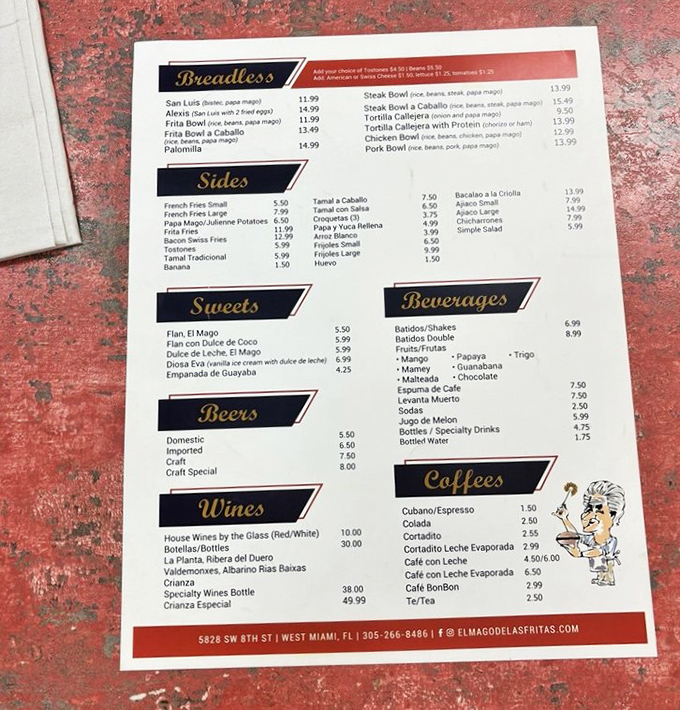 A menu that reads like a love letter to Cuban comfort food. The prices won't give your wallet a heart attack either.
