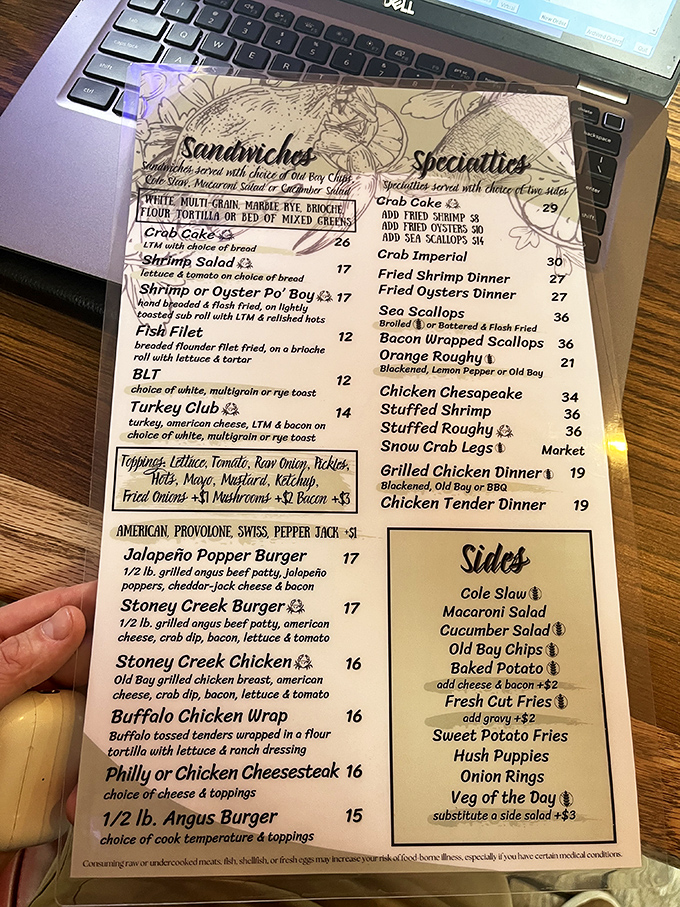 The menu reads like a love letter to the Chesapeake – crab in every glorious form imaginable.