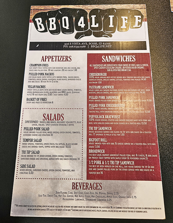 One glance at this menu reveals BBQ4LIFE doesn't just talk the talk&mdash;they've got the goods to back it up.