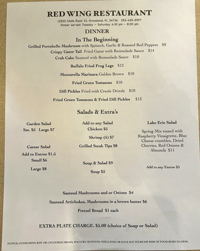 The menu reads like a love letter to Florida's culinary heritage. From gator tail to frog legs, it's a delicious adventure waiting to happen.