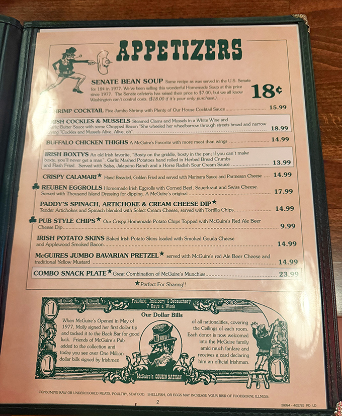 The menu reads like an Irish grandmother's secret recipe collection that somehow sailed across the Atlantic and picked up a few American friends along the way.