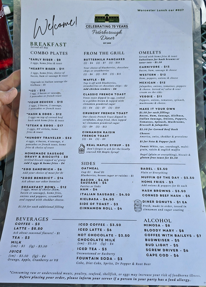 The menu reads like a love letter to breakfast classics, with omelets taking center stage in this culinary performance.