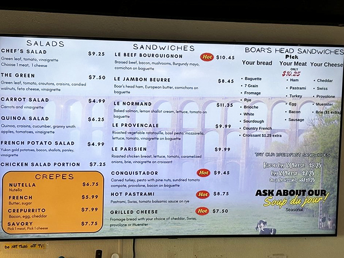 Not just a menu—it's a roadmap to happiness with French names that are almost as delicious to pronounce as the food is to eat.