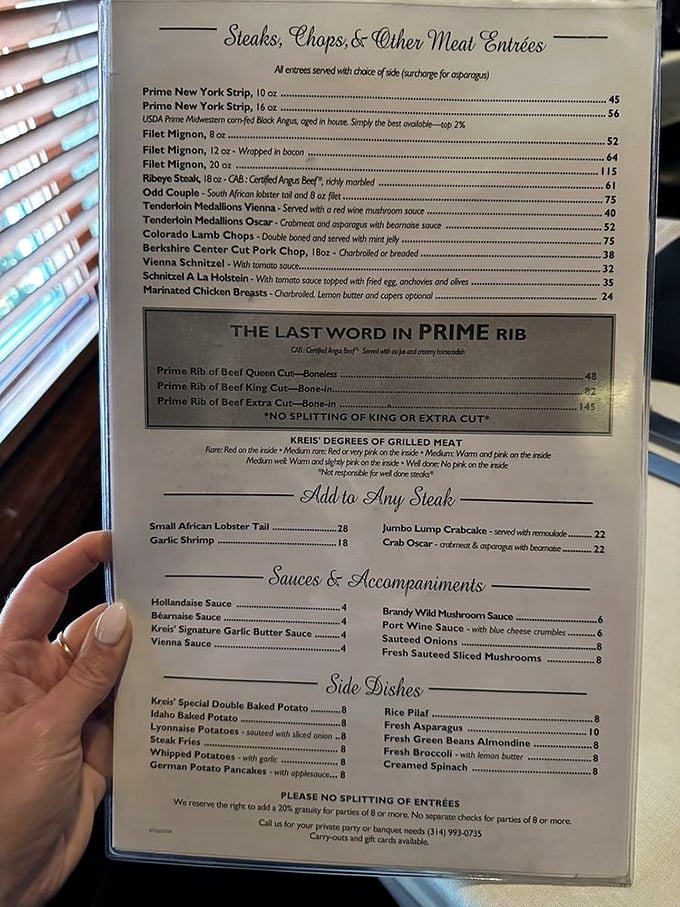 This menu isn't just a list of options&mdash;it's a roadmap to carnivorous bliss. "The Last Word in Prime Rib" isn't bragging if it's true.