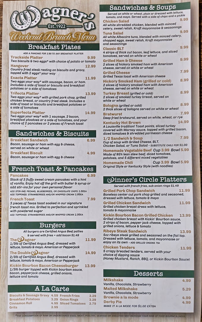 This menu isn't trying to impress you with fancy descriptions&mdash;it's too busy listing the comfort food classics that have kept Louisville coming back.