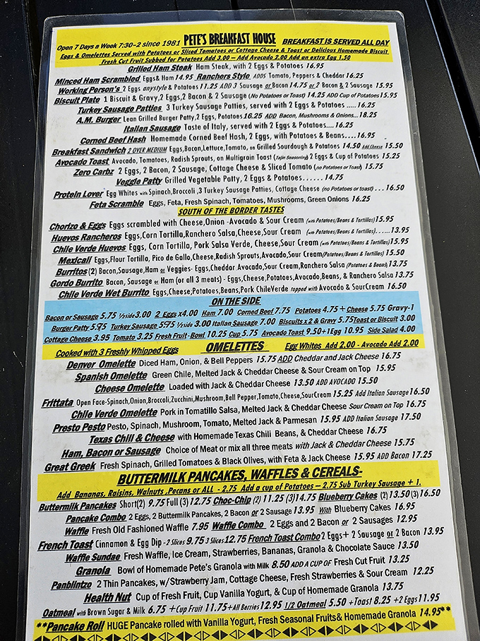 The legendary yellow menu—a sacred text of breakfast possibilities that has launched a thousand food pilgrimages across California.