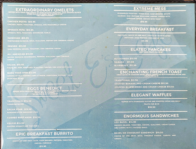 The menu reads like breakfast poetry&mdash;"Extraordinary Omelets," "Elated Pancakes," and "Enchanting French Toast" aren't just clever names, they're promises kept with every bite.