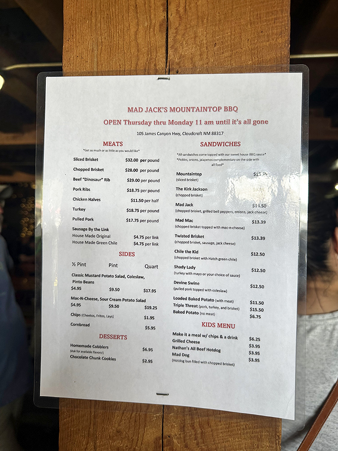 This isn't just a menu&mdash;it's a roadmap to happiness. Note how they don't close at a specific time, just "when it's all gone." Respect.