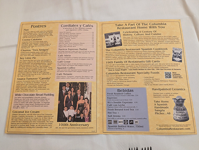 The menu itself tells stories of culinary heritage. Flip through these pages and you're essentially time-traveling through Spanish-Cuban cuisine.