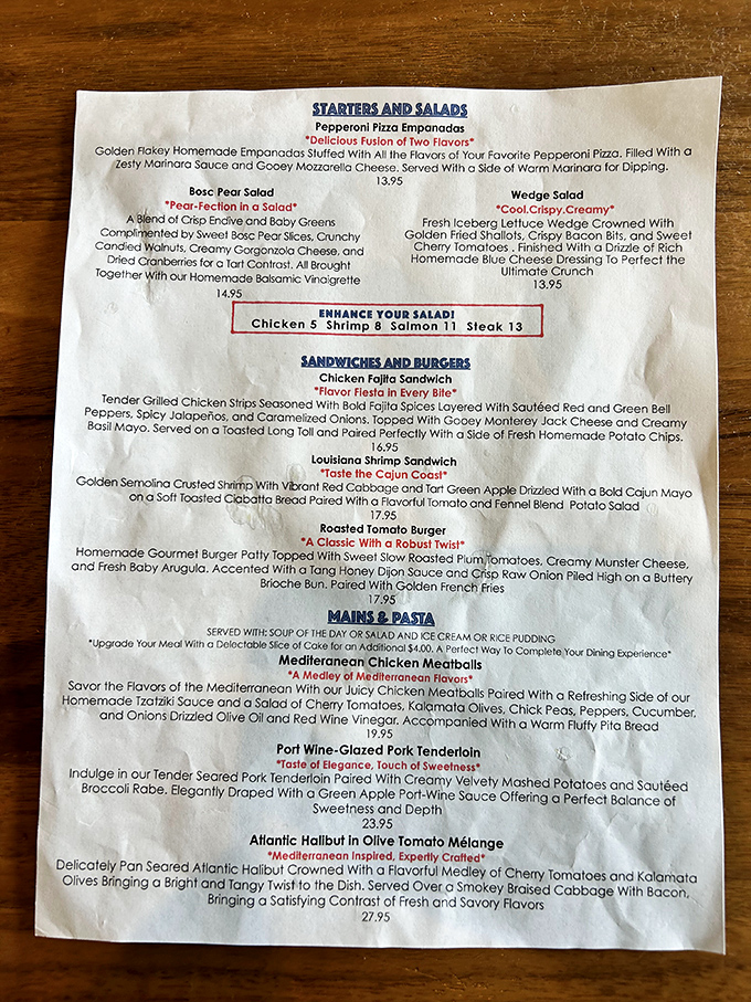 This menu isn't just reading material—it's a roadmap to happiness, with each description promising a culinary journey from "I'm hungry" to "I need a nap."