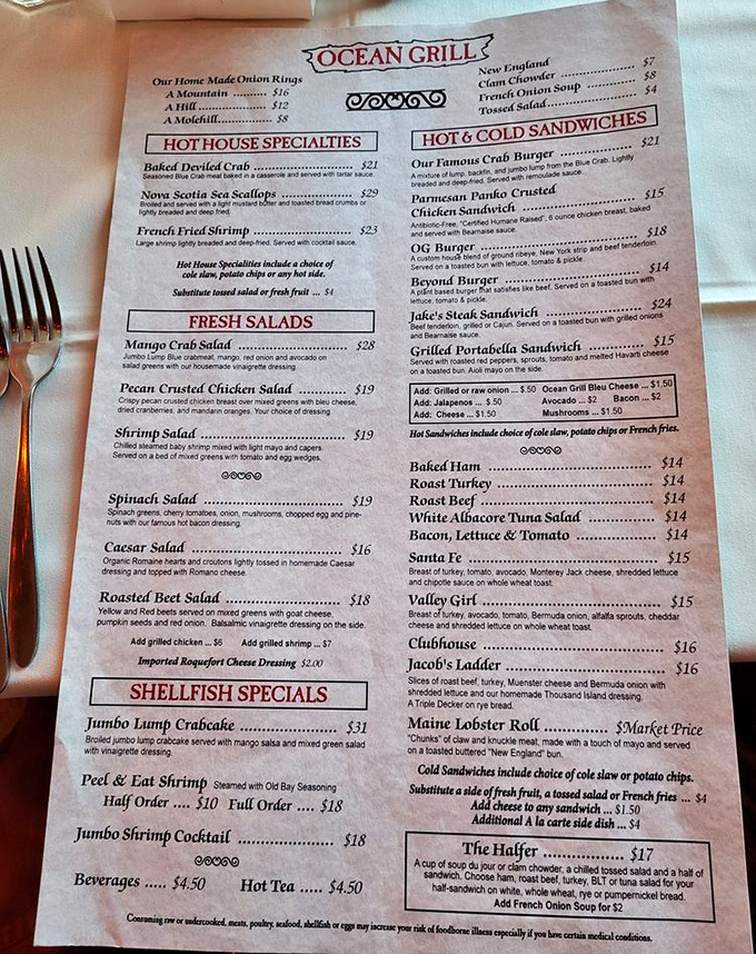 A menu that reads like a love letter to both land and sea. The hardest relationship you'll navigate here is choosing between the crab cake and the sirloin.